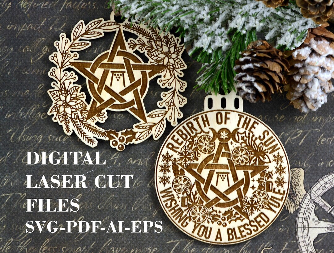 Blessed Yule Ornament SVG Set of 2 Pagan Pentagram Ornament - Etsy