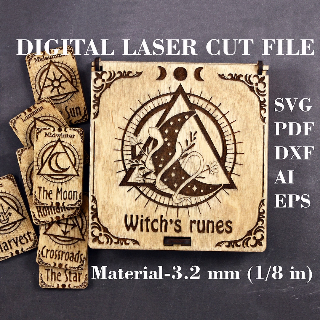 Moon Witch Rune Set in Wooden Box SVG Witchcraft Svg Digital Laser Cut ...
