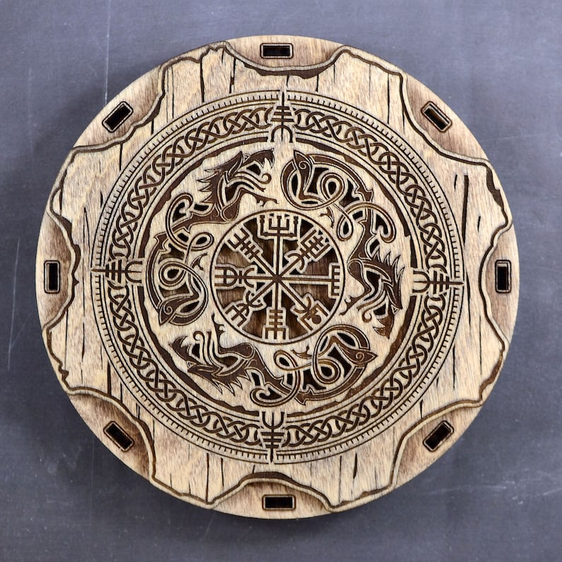 Vegvisir Runes Set in Round Box SVG Wooden Runes SVG Elder Futhark ...