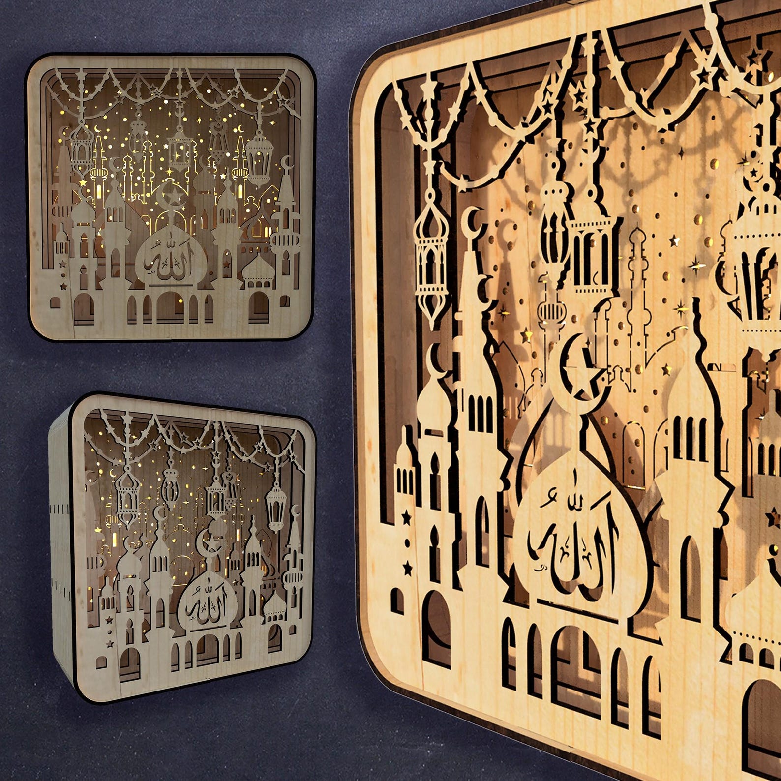 Islamic Lightbox SVG - Layered Ramadan Shadow Box - Eid Mubarak Lantern ...