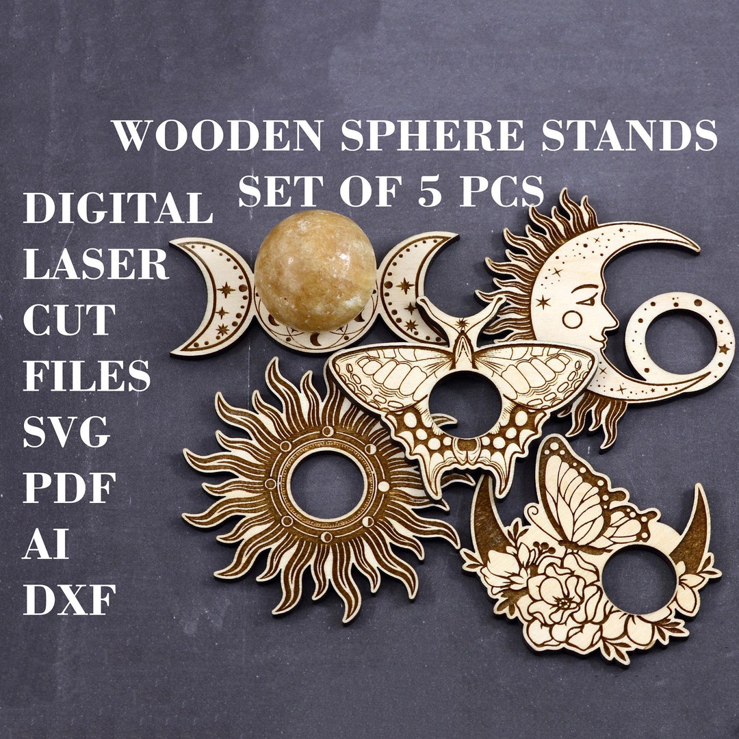 Wooden Sphere Stand Set of 5 Pcs SVG Moon Crystal Ball Stand Svg ...