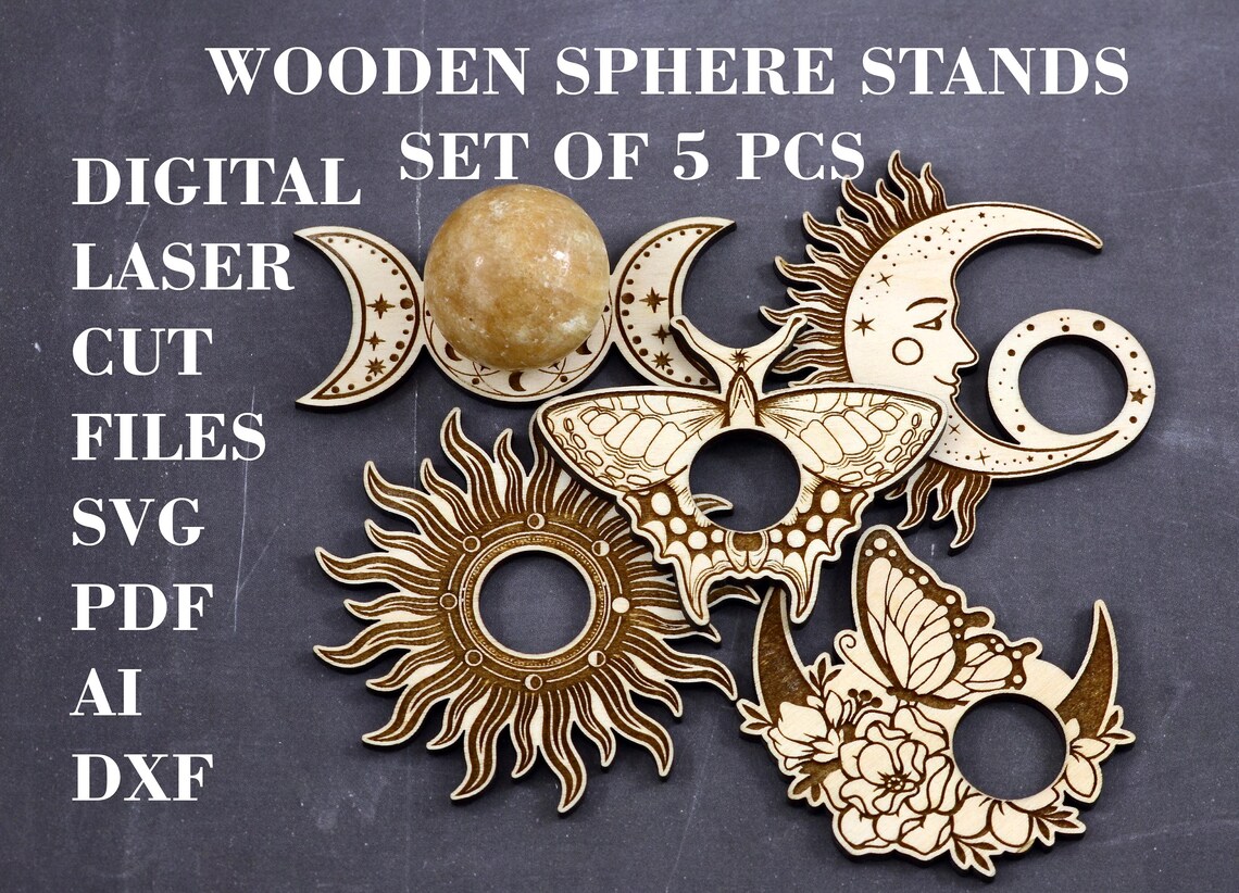 Wooden Sphere Stand Set of 5 Pcs SVG Moon Crystal Ball Stand - Etsy