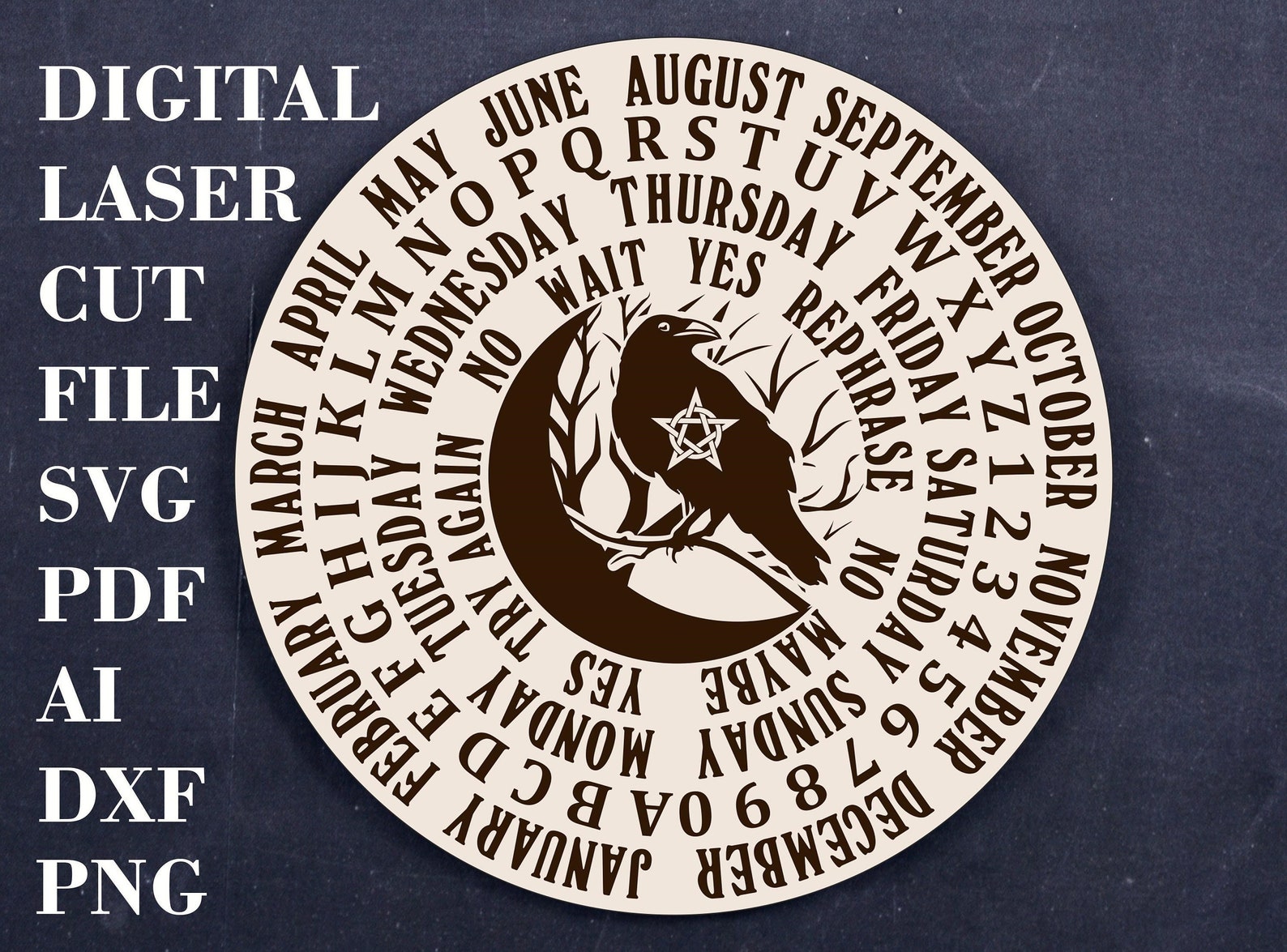 Raven and Moon Pendulum Board Svg Pentagram Yes No Board Png - Etsy