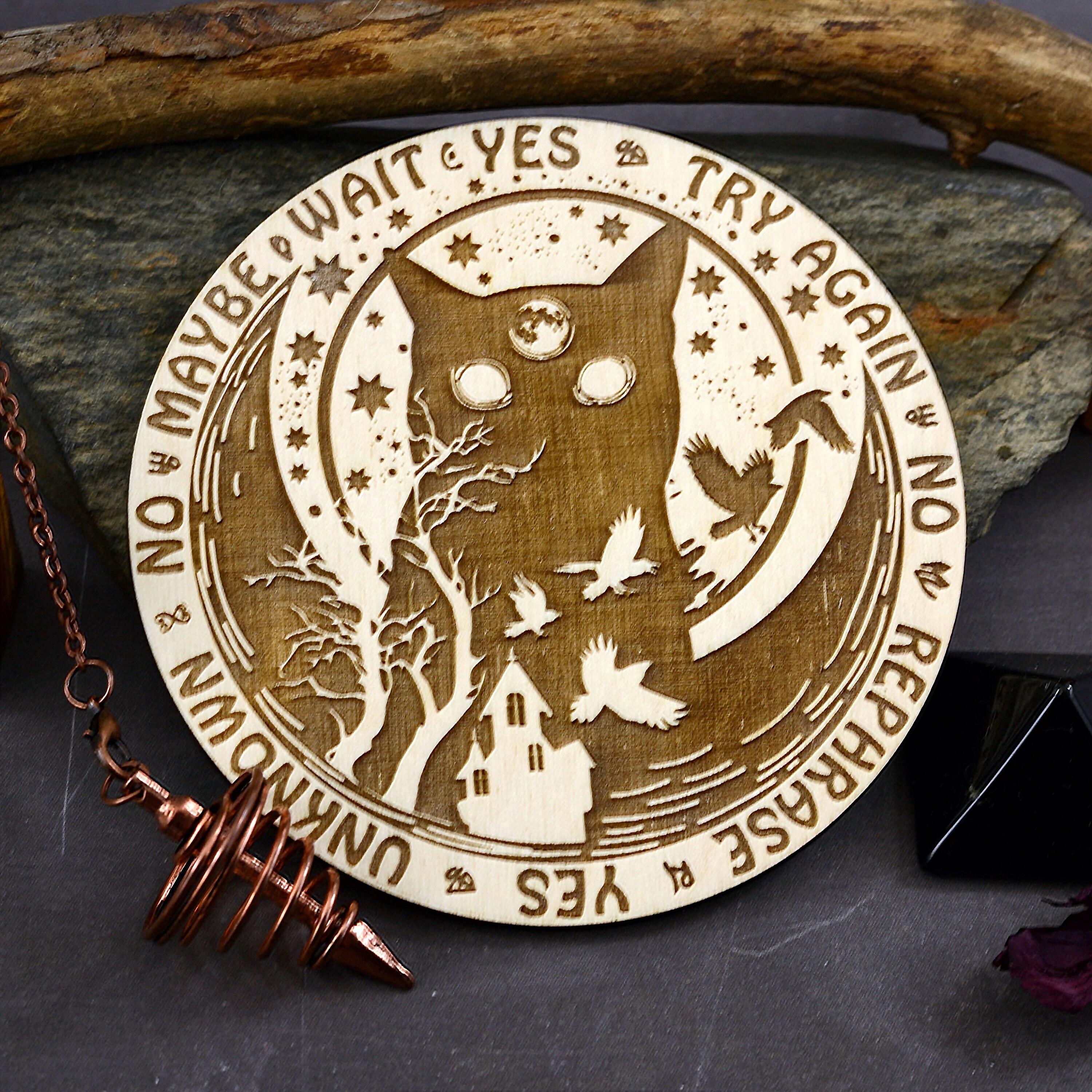 Moon Cat Pendulum Board Svg Halloween Decor Svg Yes No Board Svg Black ...