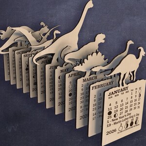 Dinosaur Desk Calendar 2026 SVG - Laser Cut Wooden Calendar Cards ...
