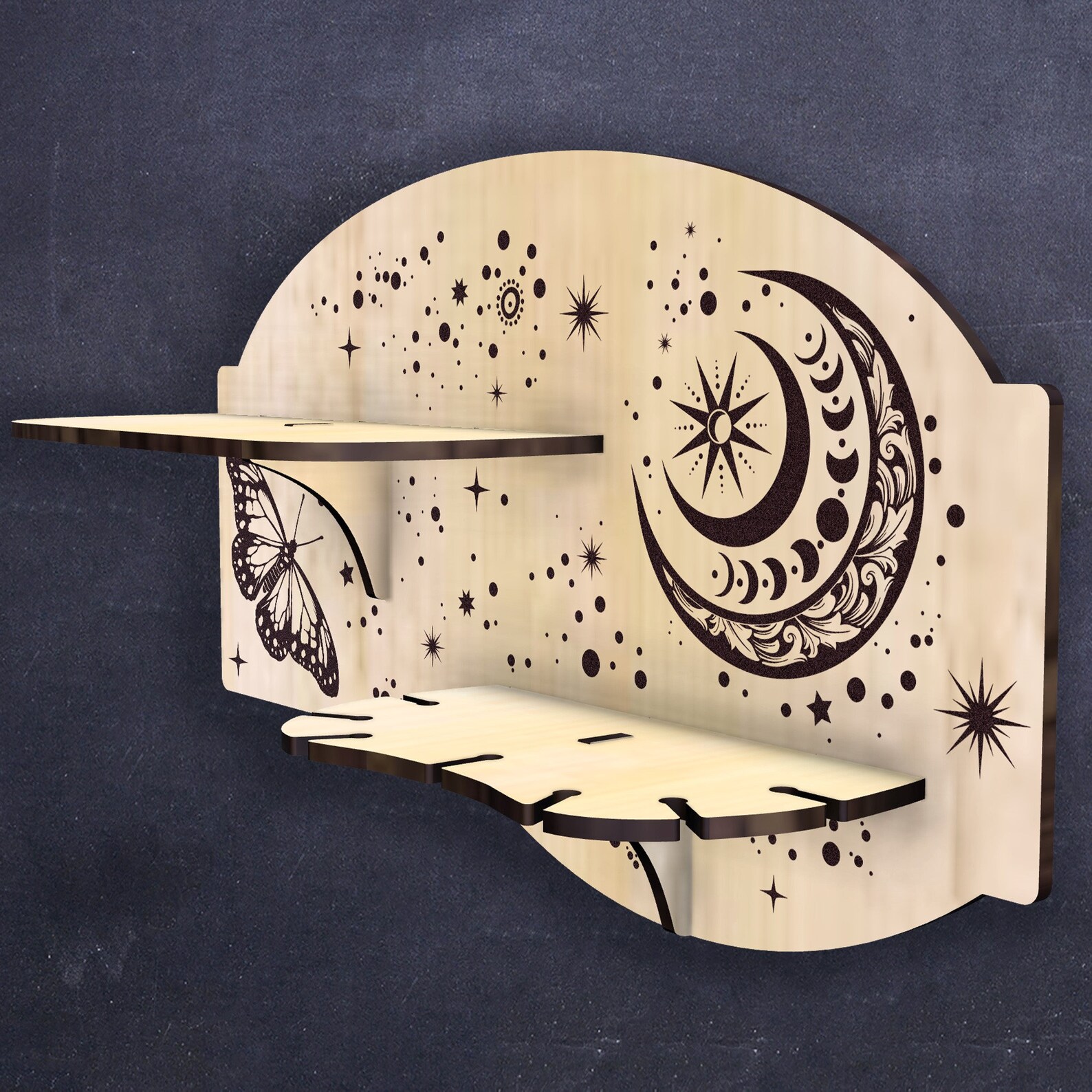 Moon Crystal Shelf Display Laser Cut File, Moth Pendulum Shelf SVG ...