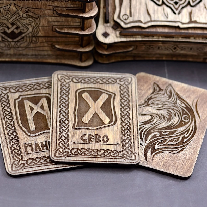 Wooden Runes Oracle Cards SVG Runes Set of 24 Pcs With Box Digital ...