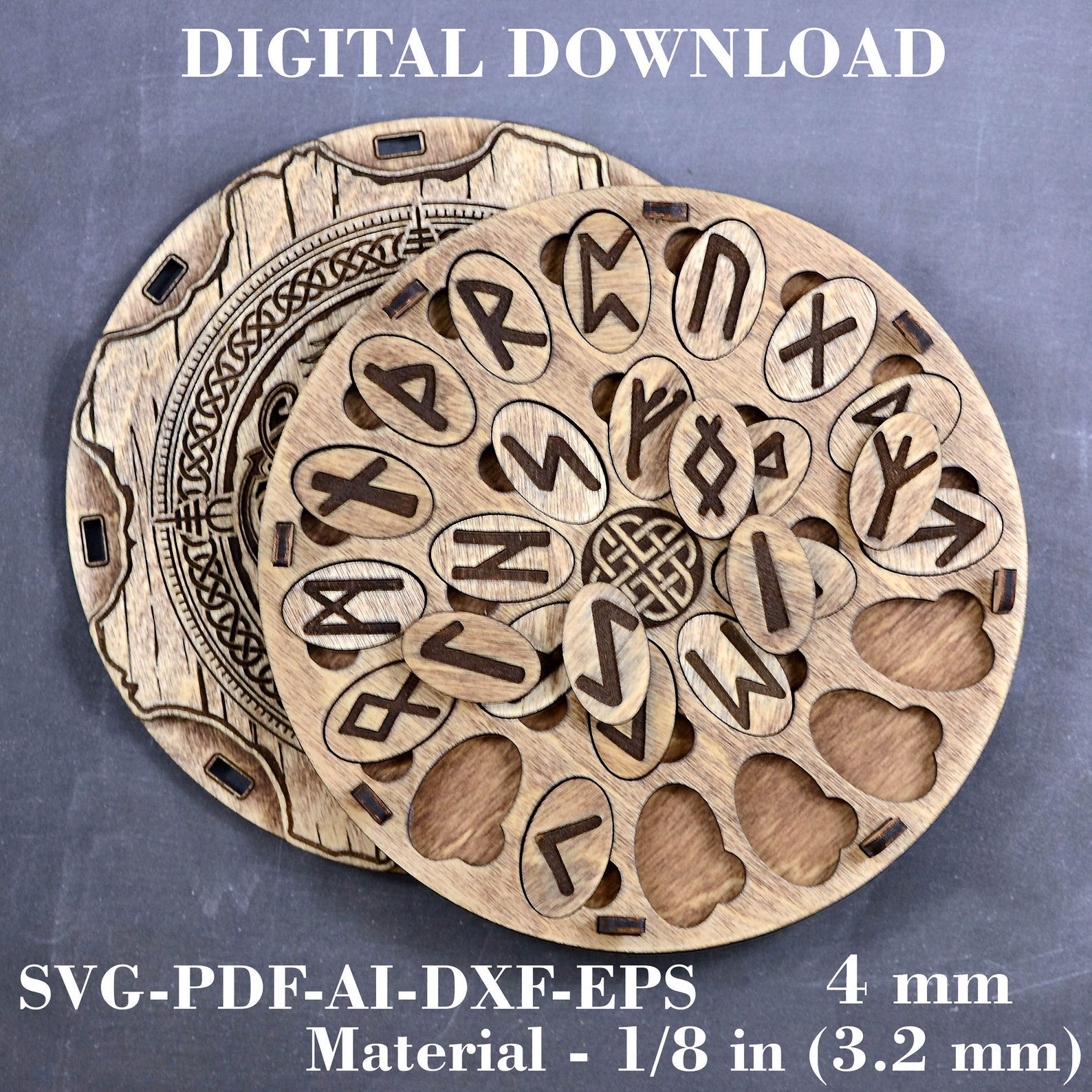 Vegvisir Runes Set in Round Box SVG Wooden Runes SVG Elder Futhark ...