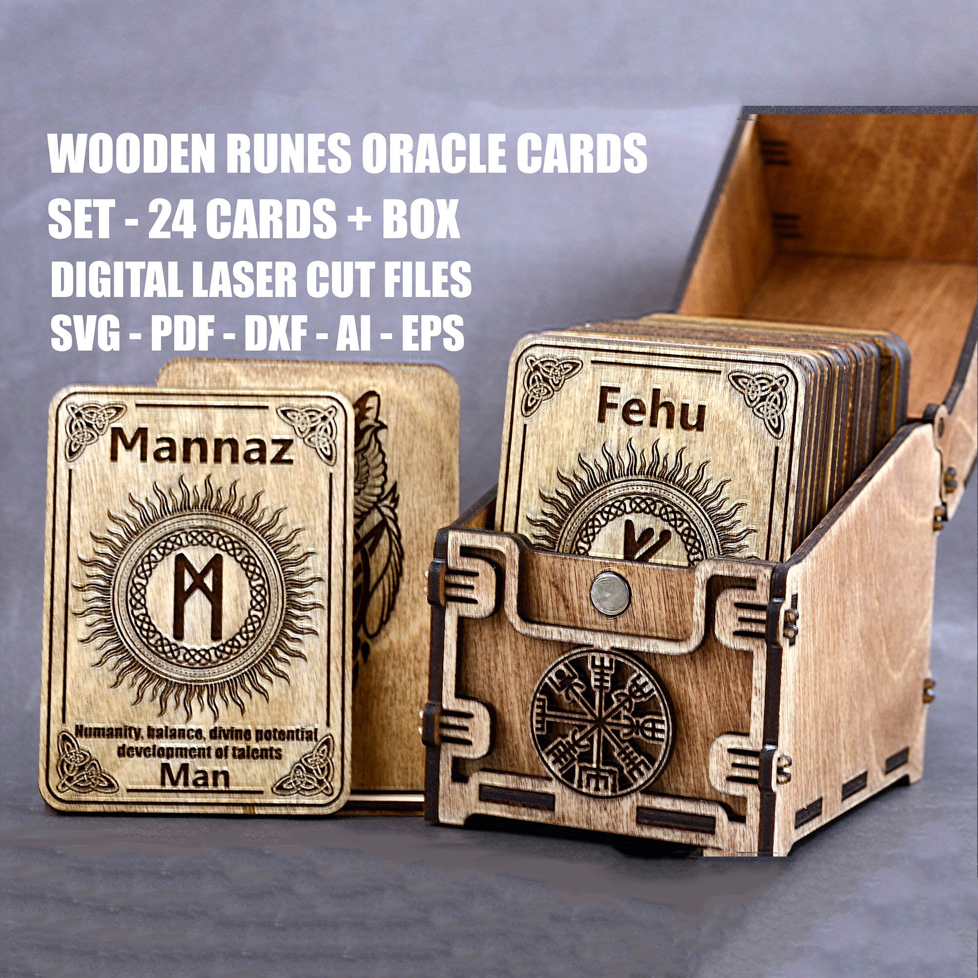 Elder Futhark Runes Oracle Cards SVG Set of 24 Pcs With Box Laser Cut ...