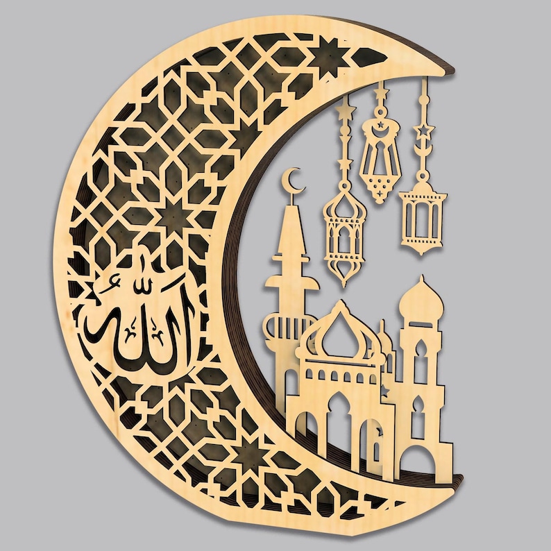 Crescent Moon Lightbox SVG · Islamic Ramadan Shadow Box · Layered Laser ...