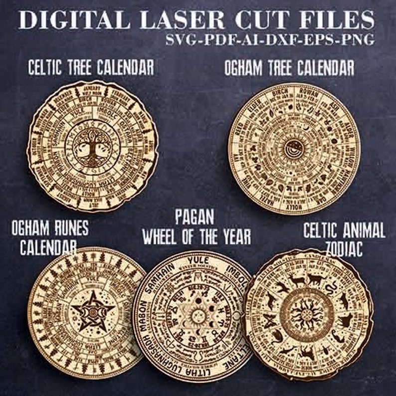 Set of 5 Pcs Wheel of the Year SVG Bungle Pagan Calendar SVG Ogham ...