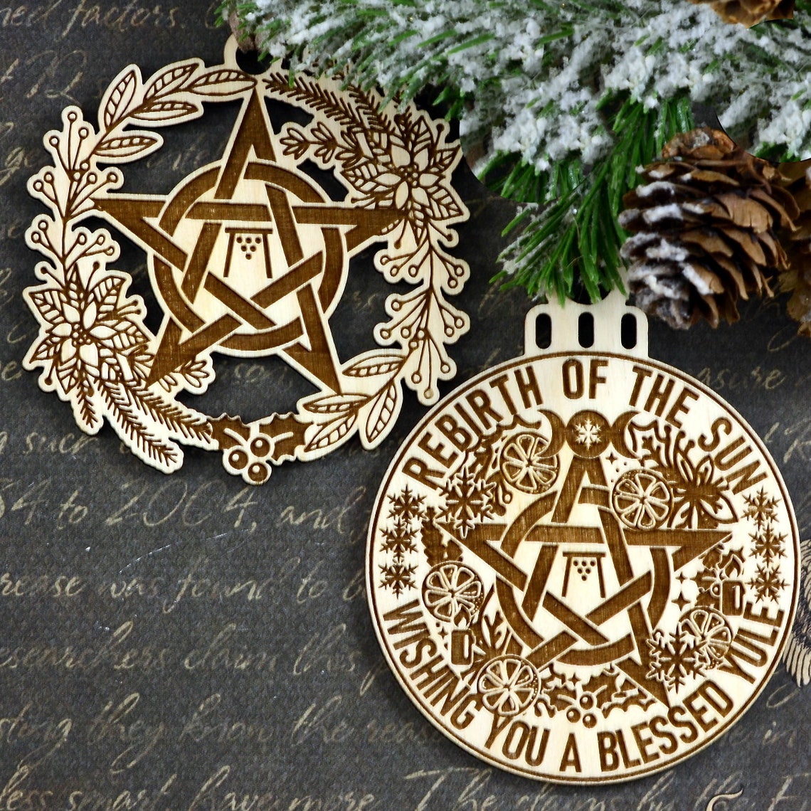Blessed Yule Ornament SVG Set of 2 Pagan Pentagram Ornament Svg Digital ...