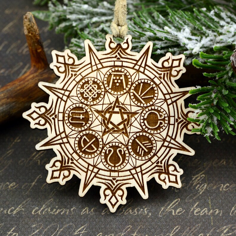 Wooden Yule Tree Ornament SVG Set of 7 Pcs With Box Svg Winter Solstice ...