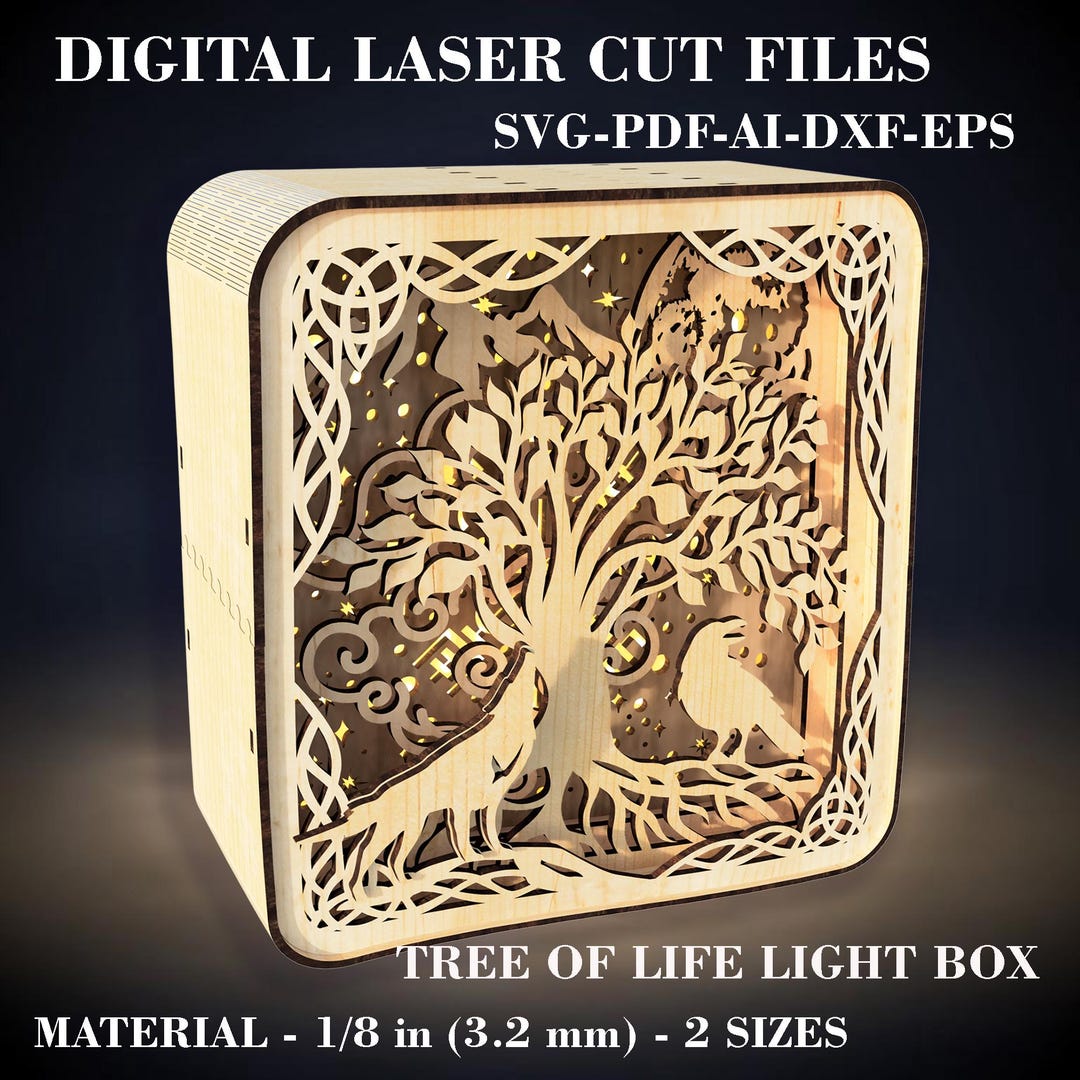 Tree of Life Lightbox SVG - Layered Celtic Shadow Box - Wolf and Moon ...