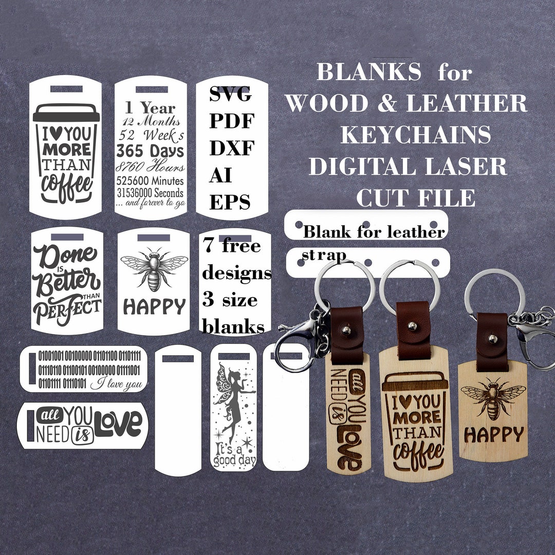 Blanks Wood and Leather Keychain SVG, Keychain Template Svg, Keychain ...