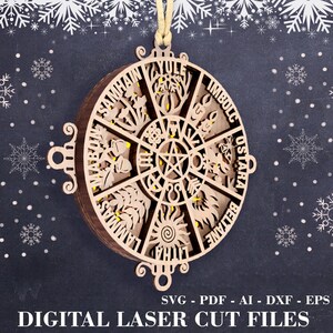 Laser Cut File for Wheel of the Year Light up Ornament Yule Ornament ...