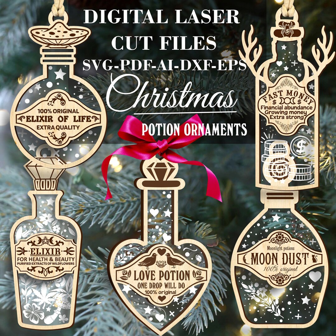 Christmas Potion Ornaments SVG, Set of 5 Pcs Witch Bottle Ornaments SVG ...