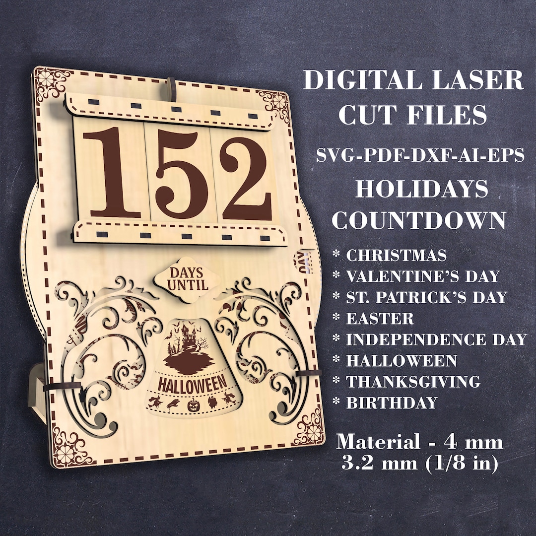 Holiday Countdown Calendar Laser-cut Files Days Until Holiday SVG ...