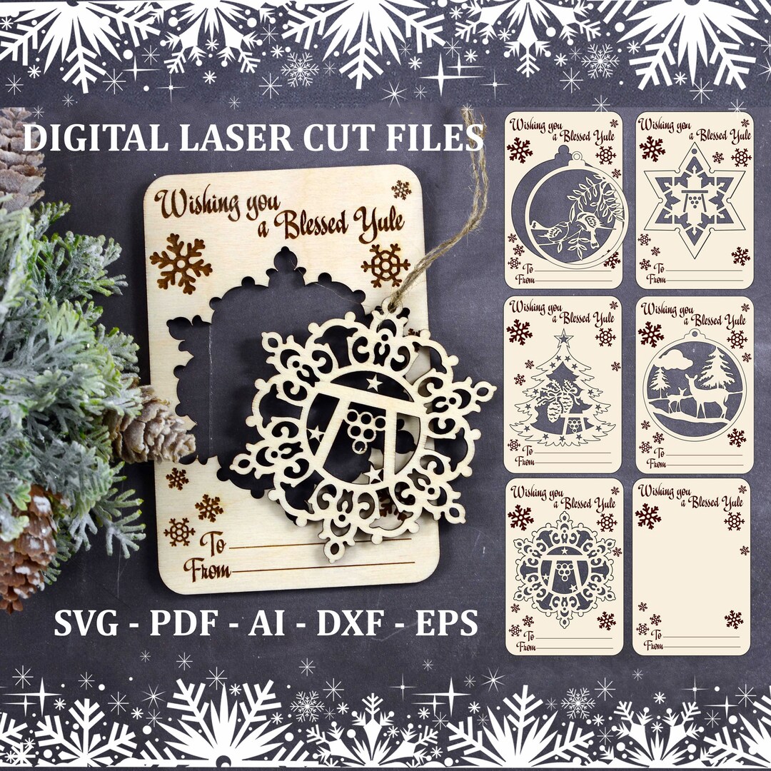 Wooden Yule Greeting Card SVG Yule Tree Ornament Set of 5 Svg Winter ...