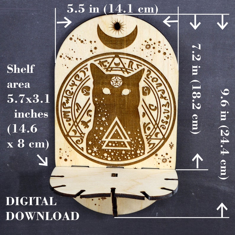 Mystic Cat Pendulum Shelf SVG Wall Crystal Shelf Laser File - Etsy