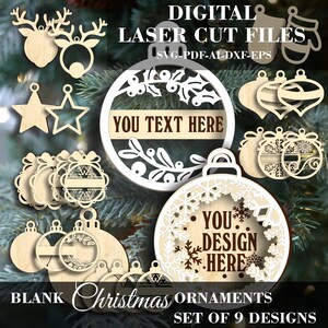 Blank Christmas Ornaments SVG Set of 9 Ornament Bundle Template Multi ...