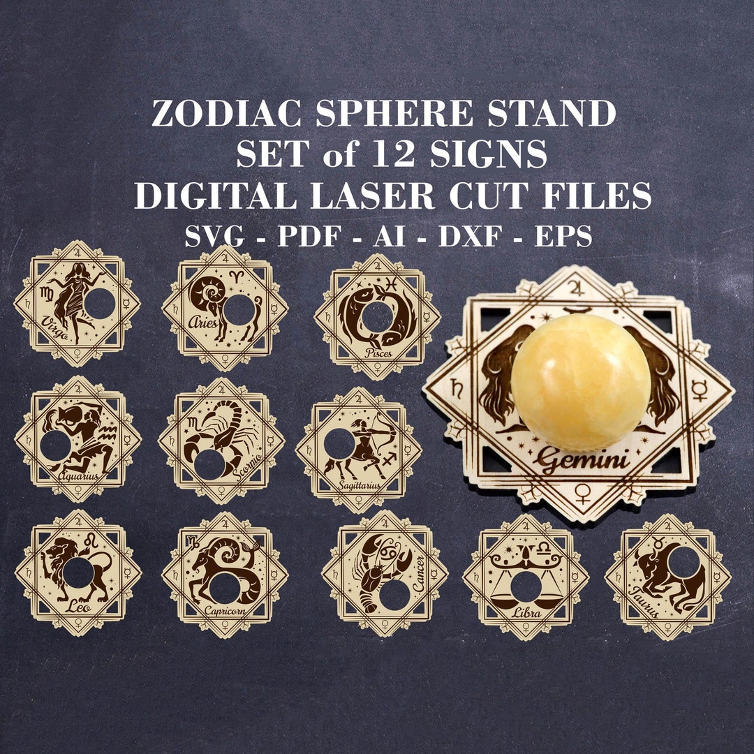 Zodiac Sphere Stand Set of 12 Pcs SVG Wooden Crystal Ball Stand SVG ...