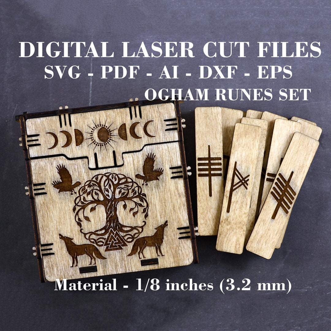 Ancient Ogham Stave Set With Box SVG Ogham Runes SVG Digital Laser Cut ...