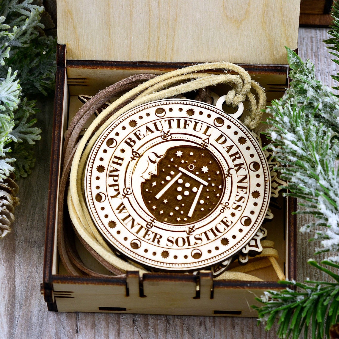 Wooden Yule Tree Ornament SVG Set of 7 Pcs With Box Svg Winter Solstice ...