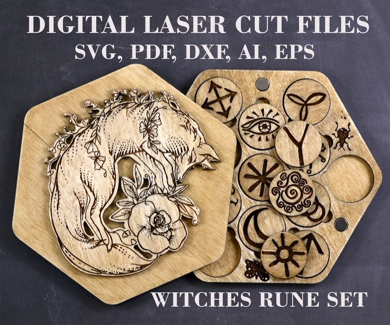 Fox Witch Rune Set in Wooden Box SVG Divination Tool Svg - Etsy