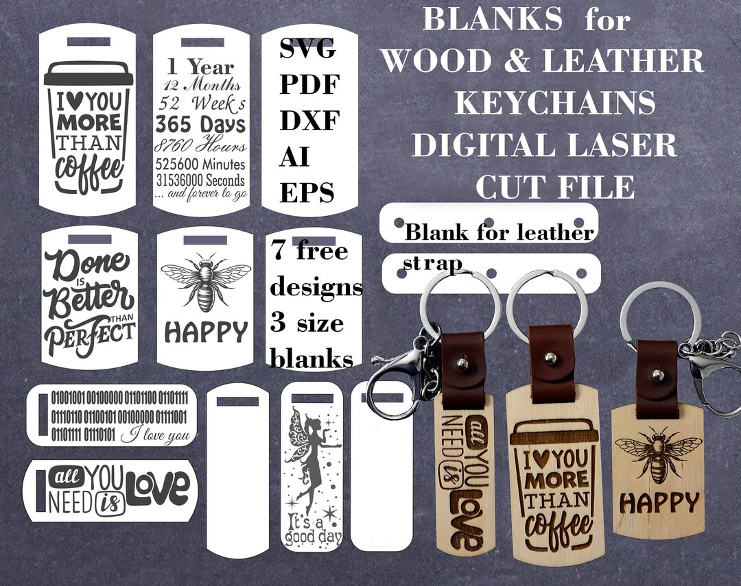 Blanks Wood and Leather Keychain SVG Keychain Template Svg - Etsy UK