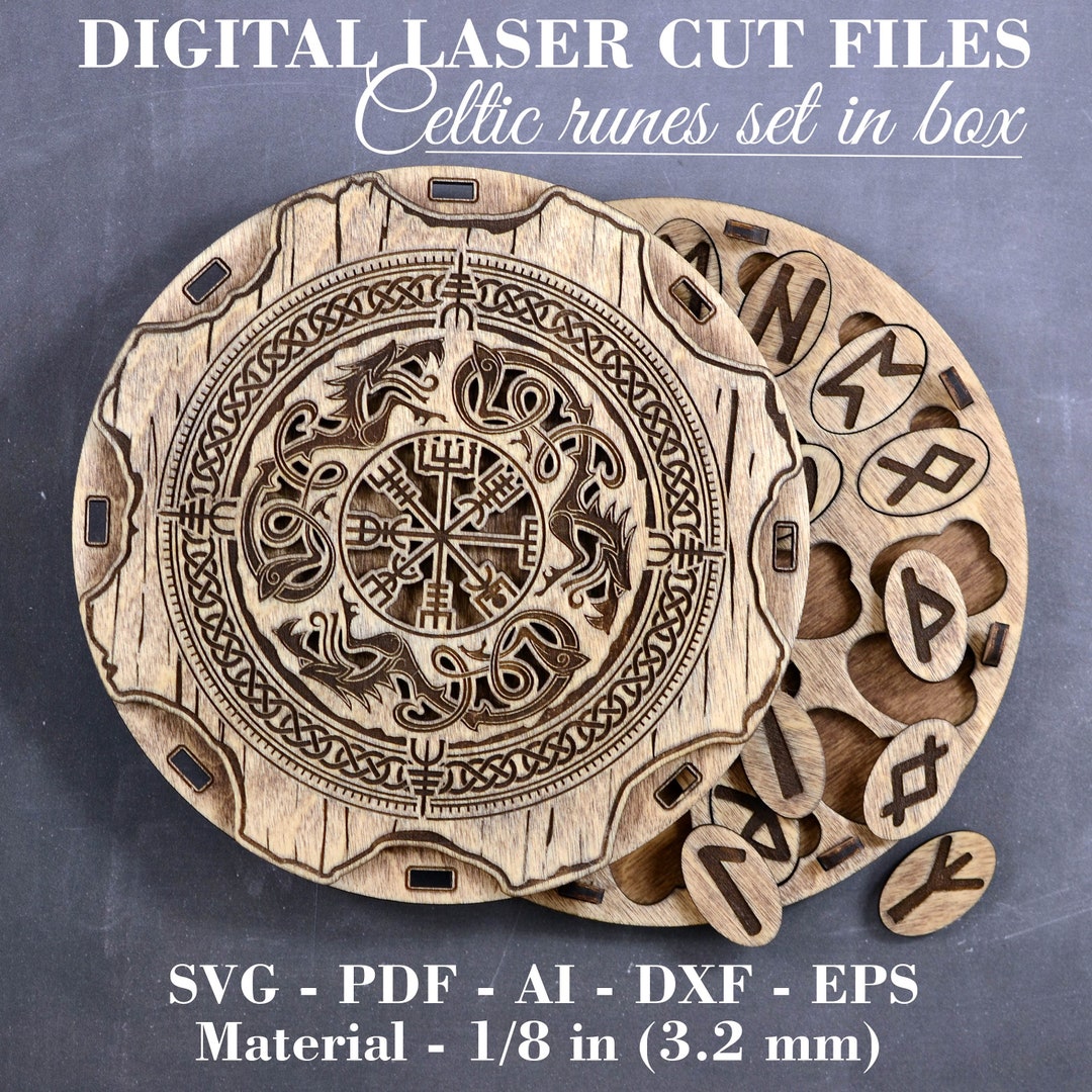 Vegvisir Runes Set in Round Box SVG Wooden Runes SVG Elder Futhark ...