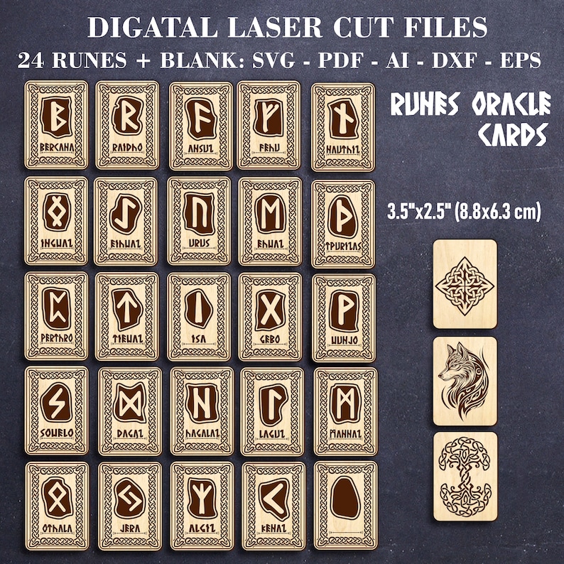 Wooden Runes Oracle Cards SVG Runes Set of 24 Pcs With Box Digital ...