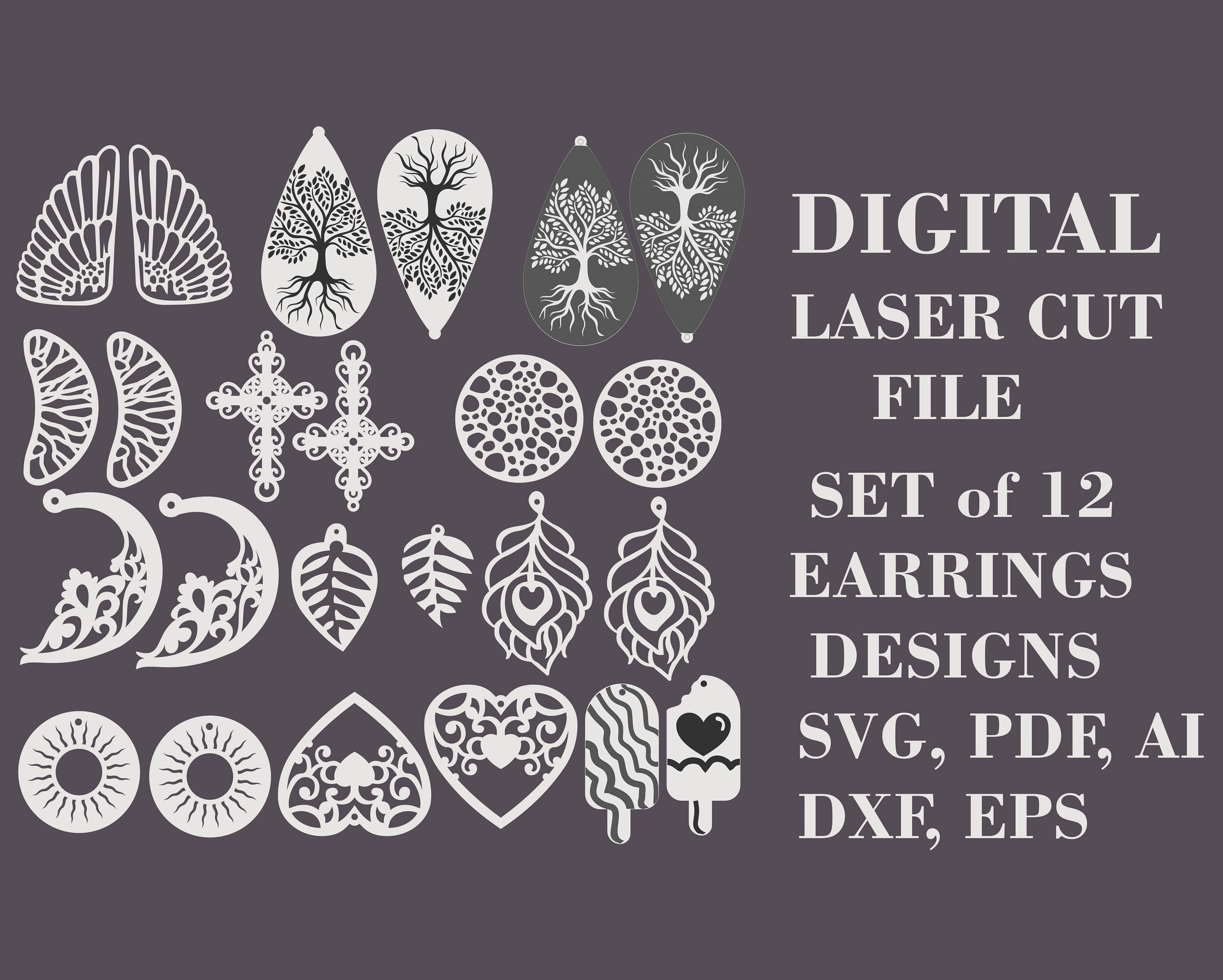 Wood Earrings SVG Set of 12 Earrings Template Boho Earrings - Etsy