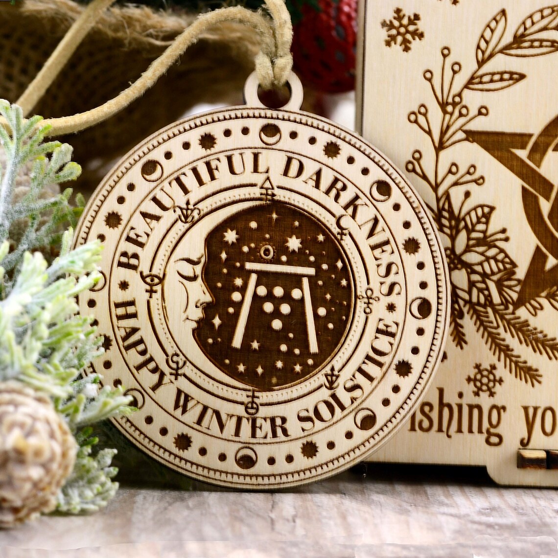 Wooden Yule Tree Ornament SVG Set of 7 Pcs With Box Svg Winter Solstice ...