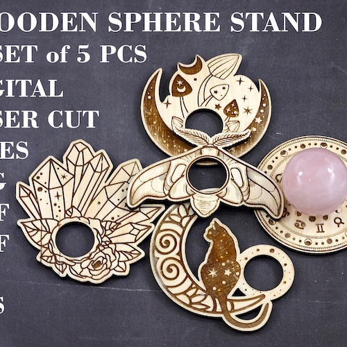 Wooden Sphere Stand Set of 5 Pcs SVG Moon Crystal Ball Stand - Etsy