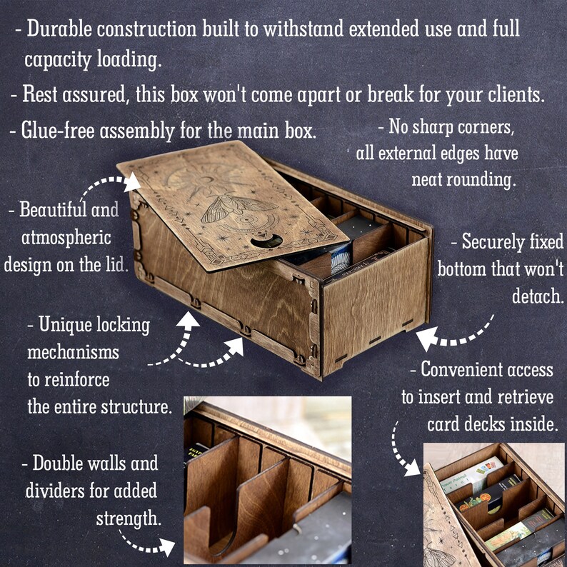 Wooden Tarot Storage Box SVG Tarot Box for Multiple Decks SVG Box for 6 ...