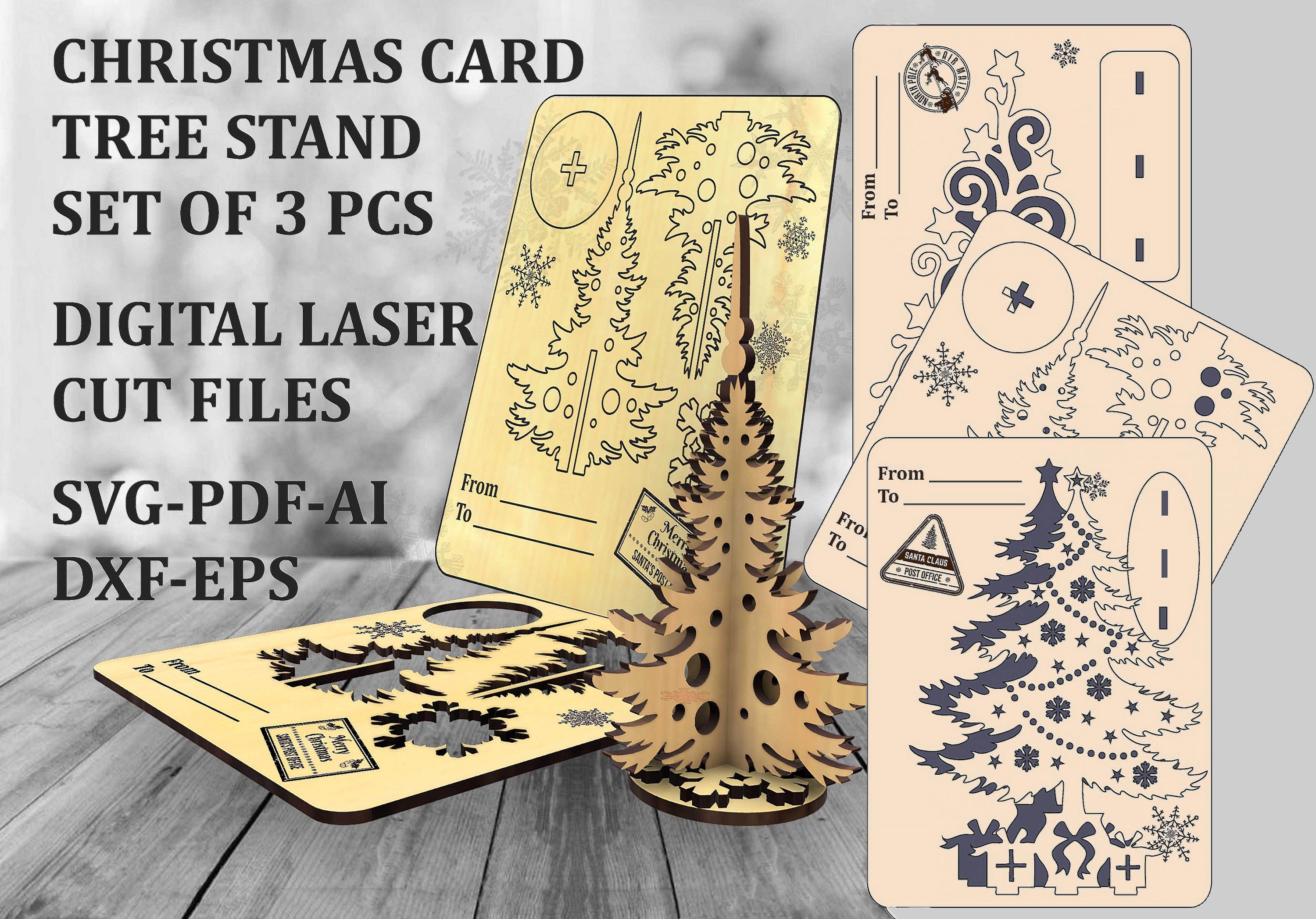 Christmas Tree Card SVG Standing Christmas Tree Set of 3 Pcs - Etsy