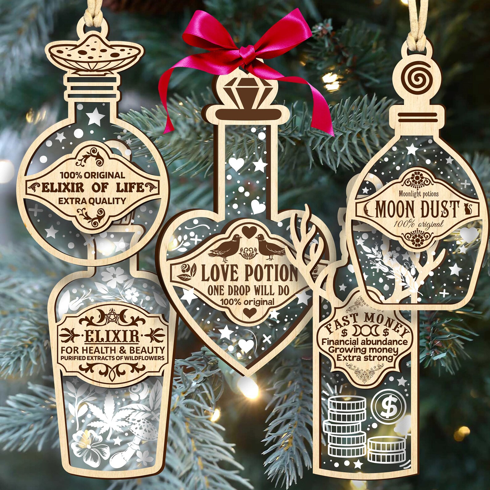 Christmas Potion Ornaments SVG, Set of 5 Pcs Witch Bottle Ornaments SVG ...