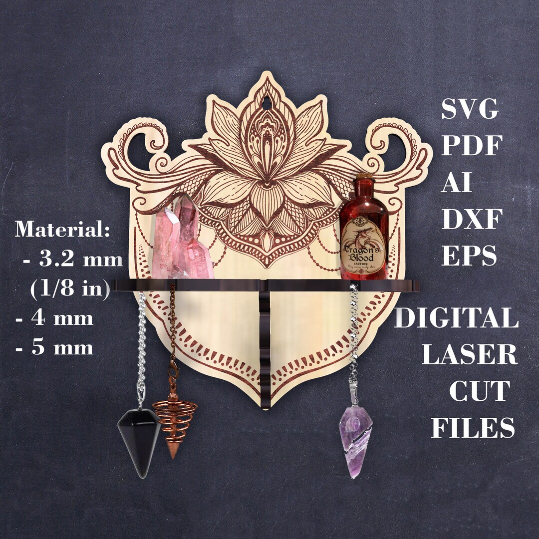 Lotus Pendulum Shelf SVG Mandala Wall Crystal Shelf Laser File Altar ...