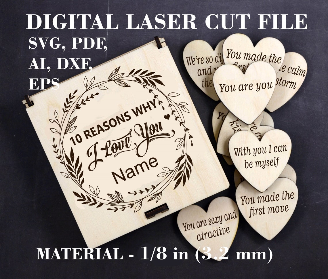 Customizable 10 Reasons Why I Love You Box With Hearts SVG - Etsy