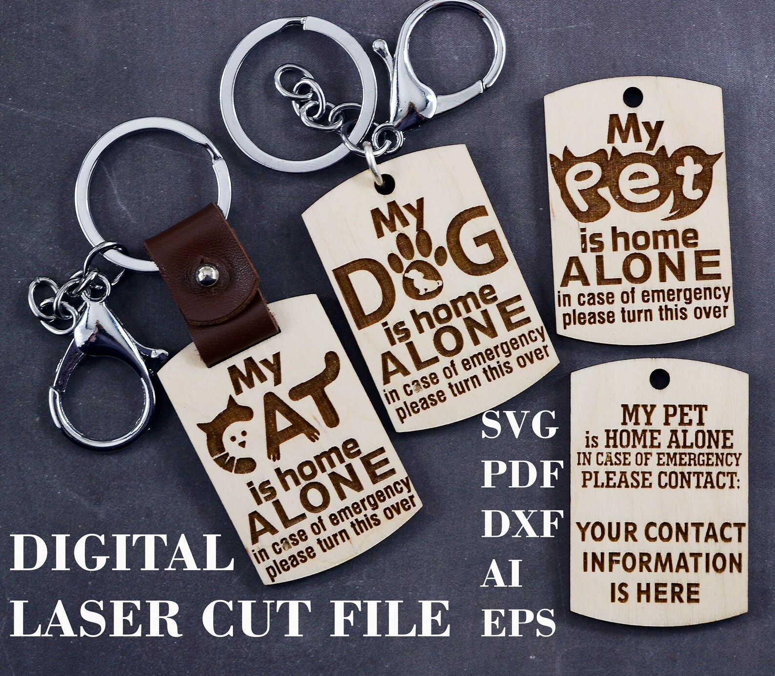 My Pet is Home Alone Keychain SVG Custom Pet Alert Keychain - Etsy