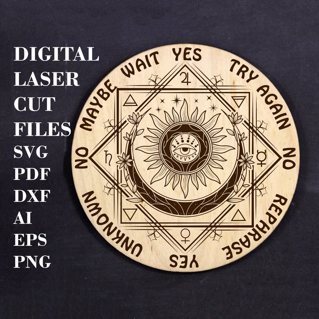 Witchcraft Pendulum Board SVG , Sun Moon Pendulum Board Laser File ...