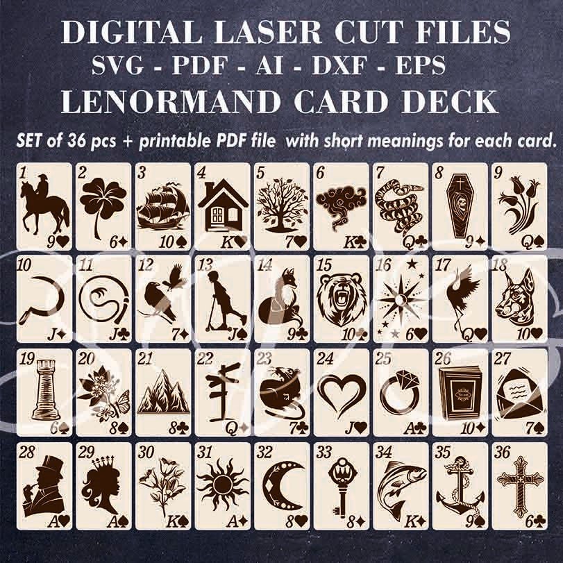 Wooden Lenormand Cards Deck SVG Set of 36 Pcs With Gift Box - Etsy Canada