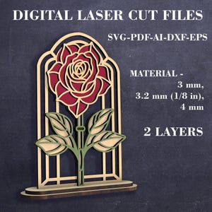 Standing Rose SVG | Laser Cut Files for Decorative Flower With Stand ...