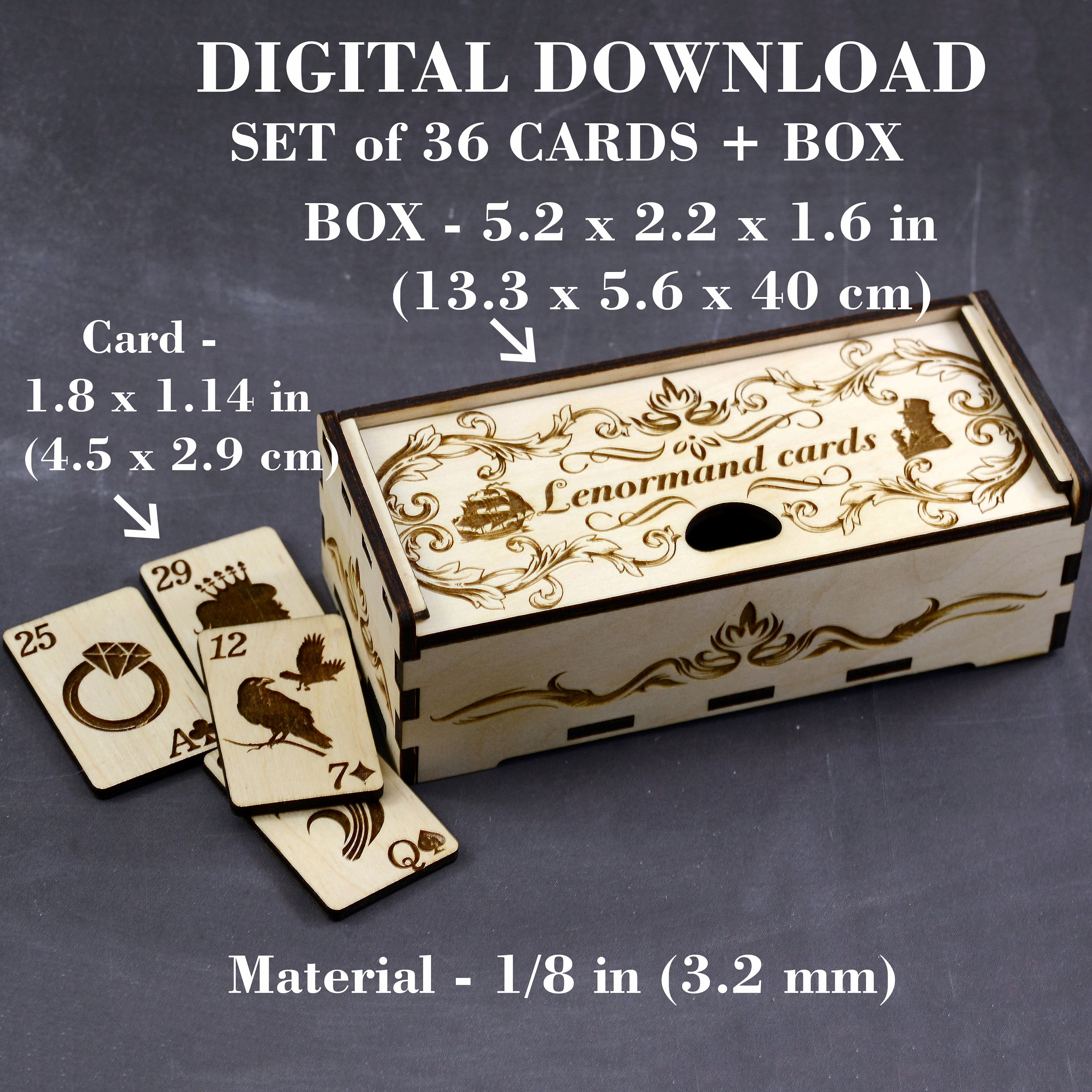 Wooden Lenormand Cards Deck SVG Set of 36 Pcs With Gift Box - Etsy Canada