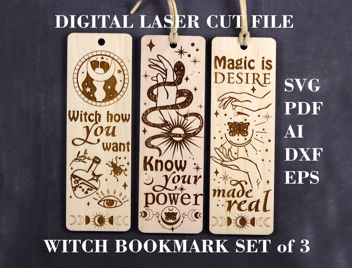 Witch Bookmarks Svg Set of 3 Pcs Spell Bookmarks Svg Wood - Etsy UK