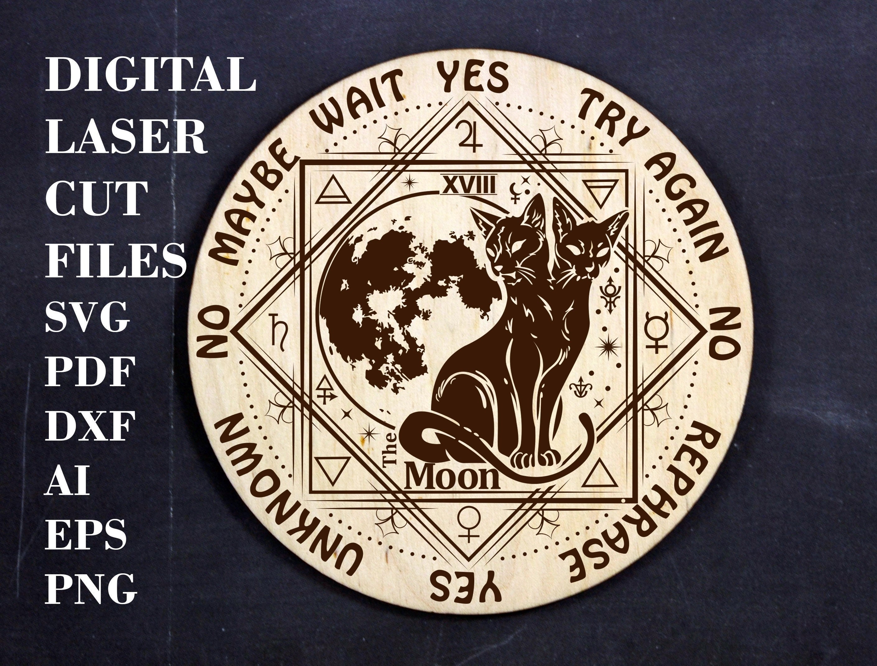 Two Faced Occult Cat Pendulum Board SVG the Moon Pendulum - Etsy