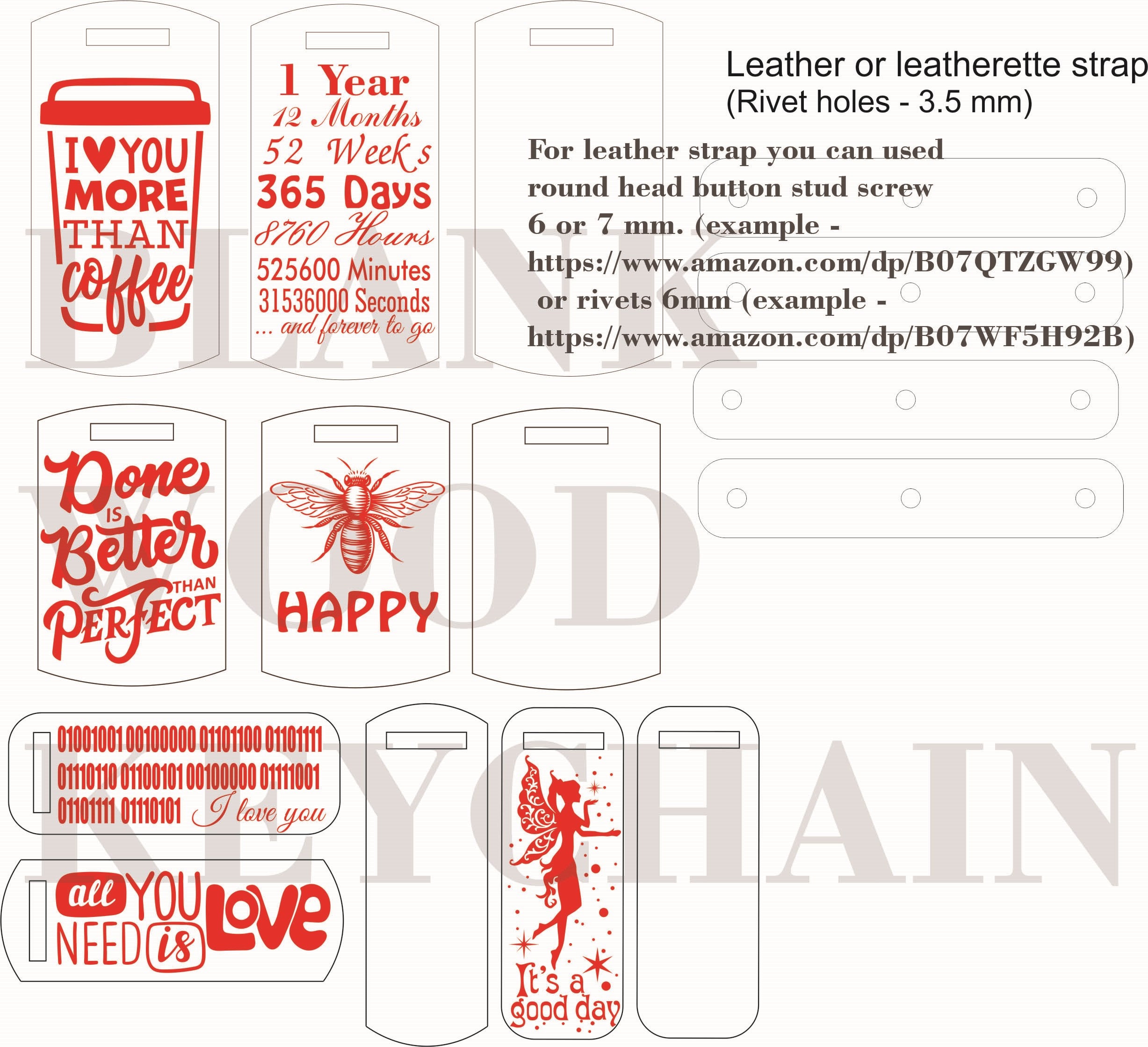 Blanks Wood and Leather Keychain SVG Keychain Template Svg - Etsy