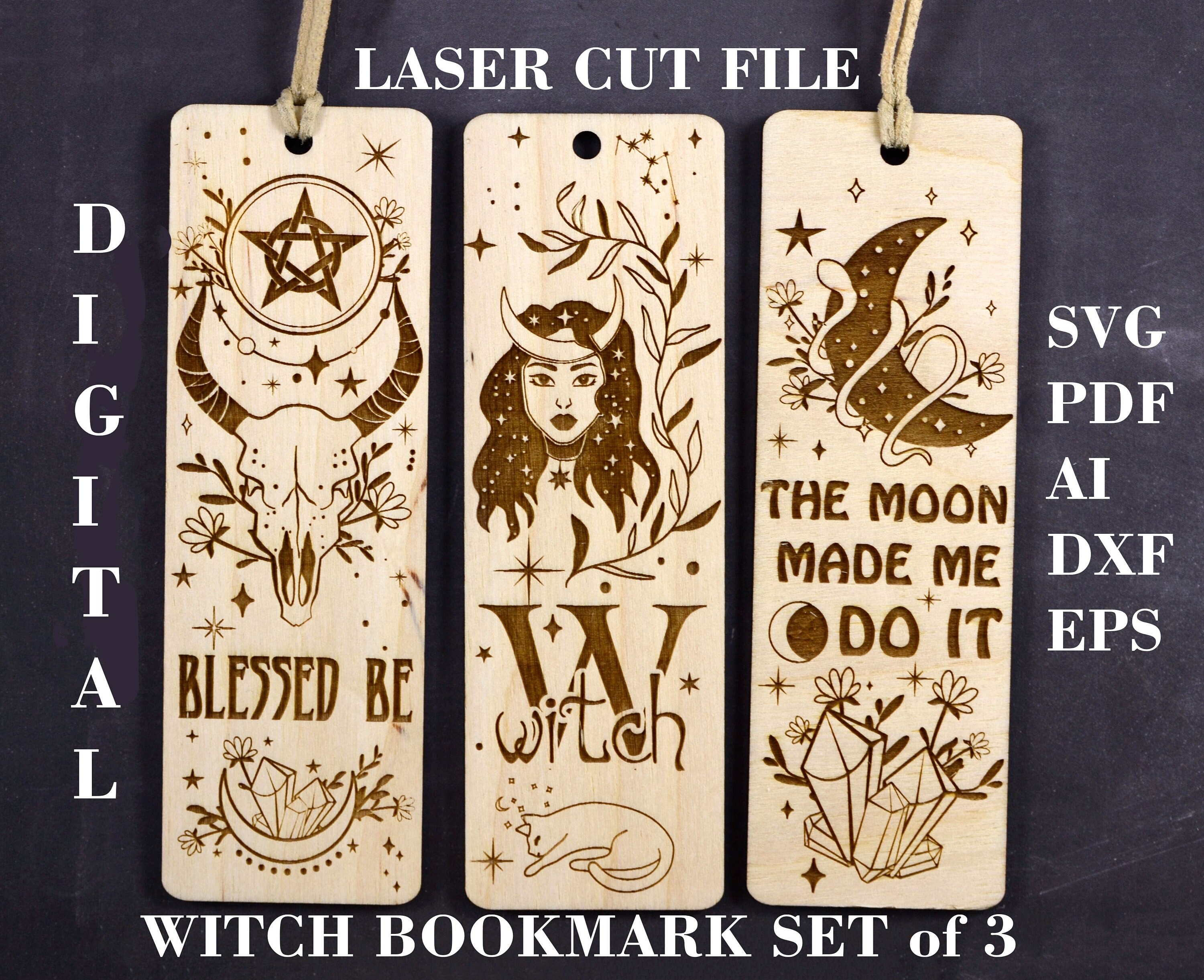 Occult Bookmarks Svg Witchy Bookmark Set of 3 Pcs Wood - Etsy
