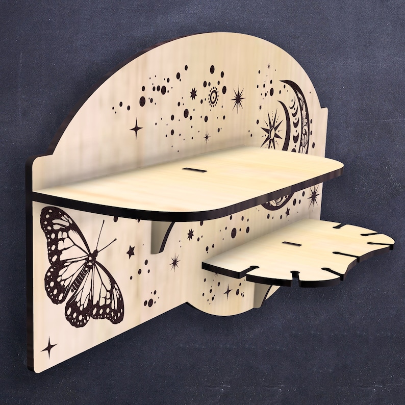 Moon Crystal Shelf Display Laser Cut File, Moth Pendulum Shelf SVG ...
